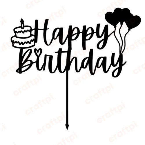 Happy Birthday with Balloons Cake Topper SVG File for Cricut | Craftpi