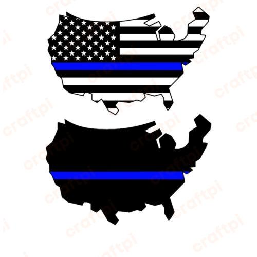 American Flag Thin Blue Line Map USA SVG File for Cricut | Craftpi