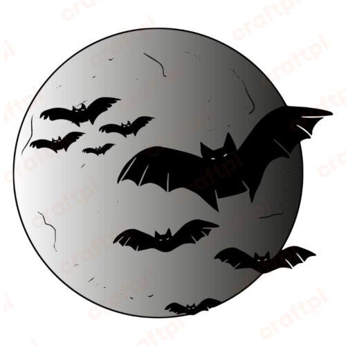 Moon and Bat SVG, PNG, JPG, PSD, DXF Files | Craftpi