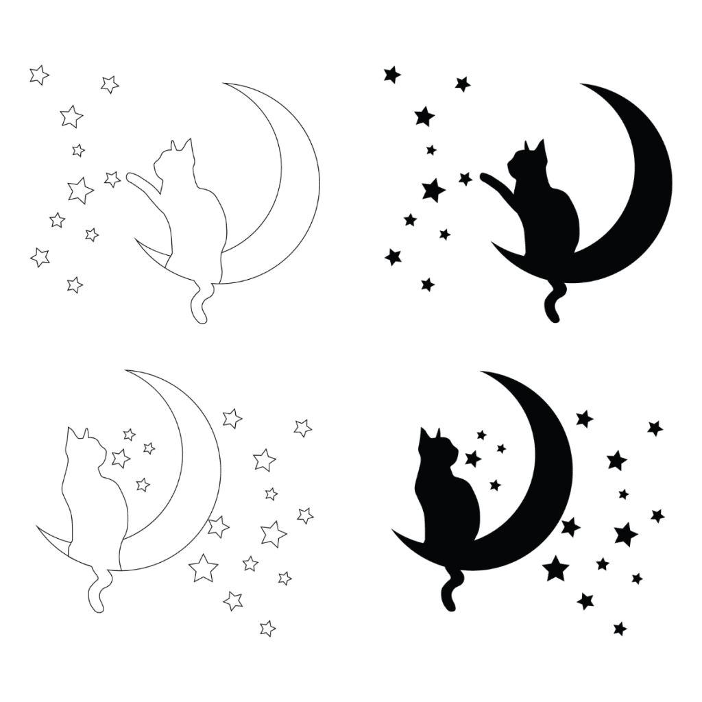 Moon Cat Bundle SVG, PNG, PSD, JPG, DXF Files | Craftpi