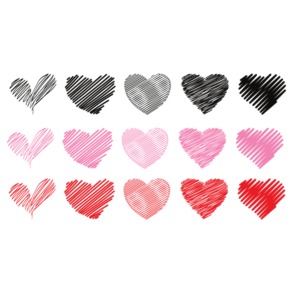Scribble Hearts Bundle SVG, PNG, JPG, PSD, DXF Files | Craftpi