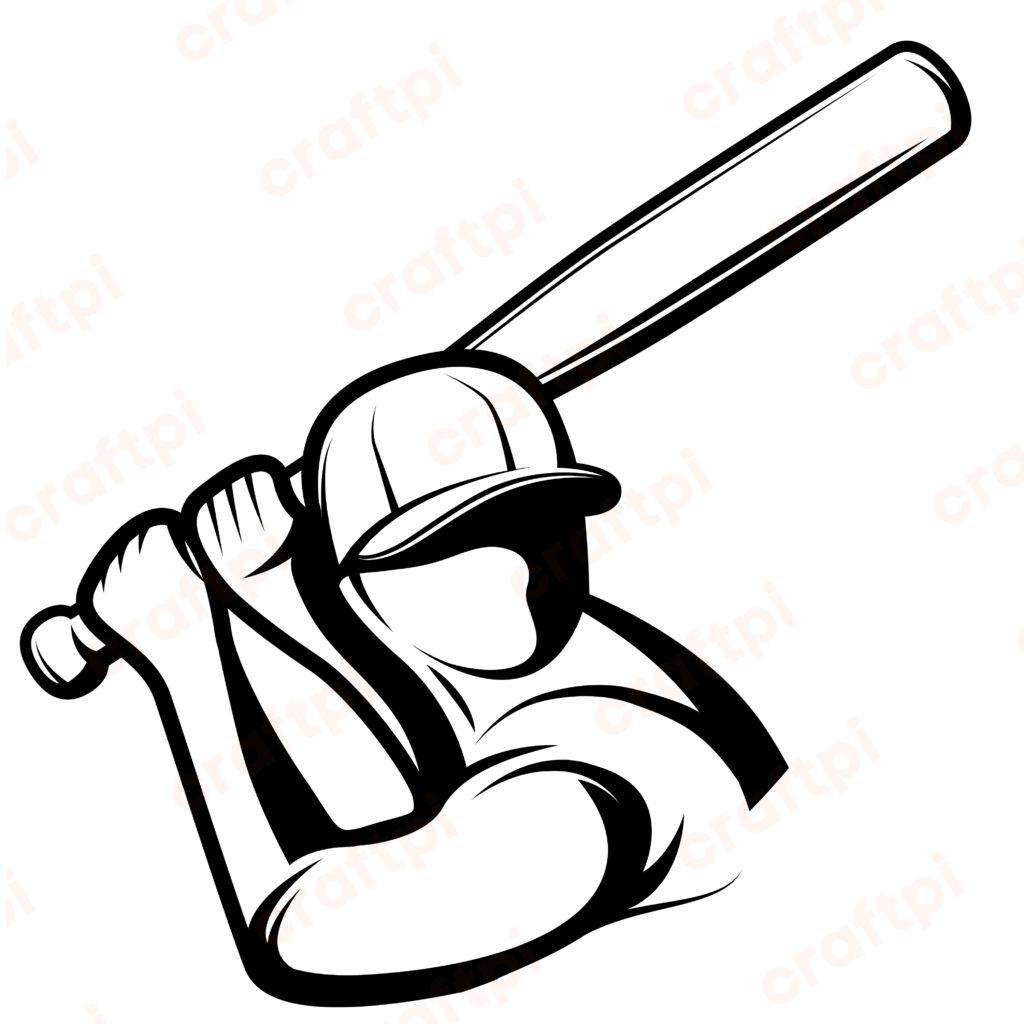 Baseball Player Holding Stick SVG, PNG, JPG, PSD, PDF Files | Craftpi