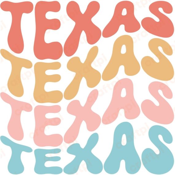 Texas Retro Wavy Stacked Text SVG, PNG, JPG, PDF Files | Craftpi